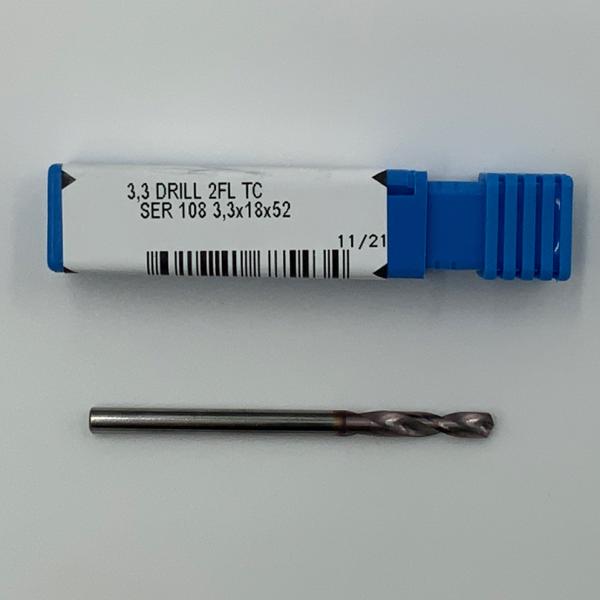 Solid Carbide 2 Flute Drill .1299 (3.3mm) Cutting Dia X .61 Flute ...